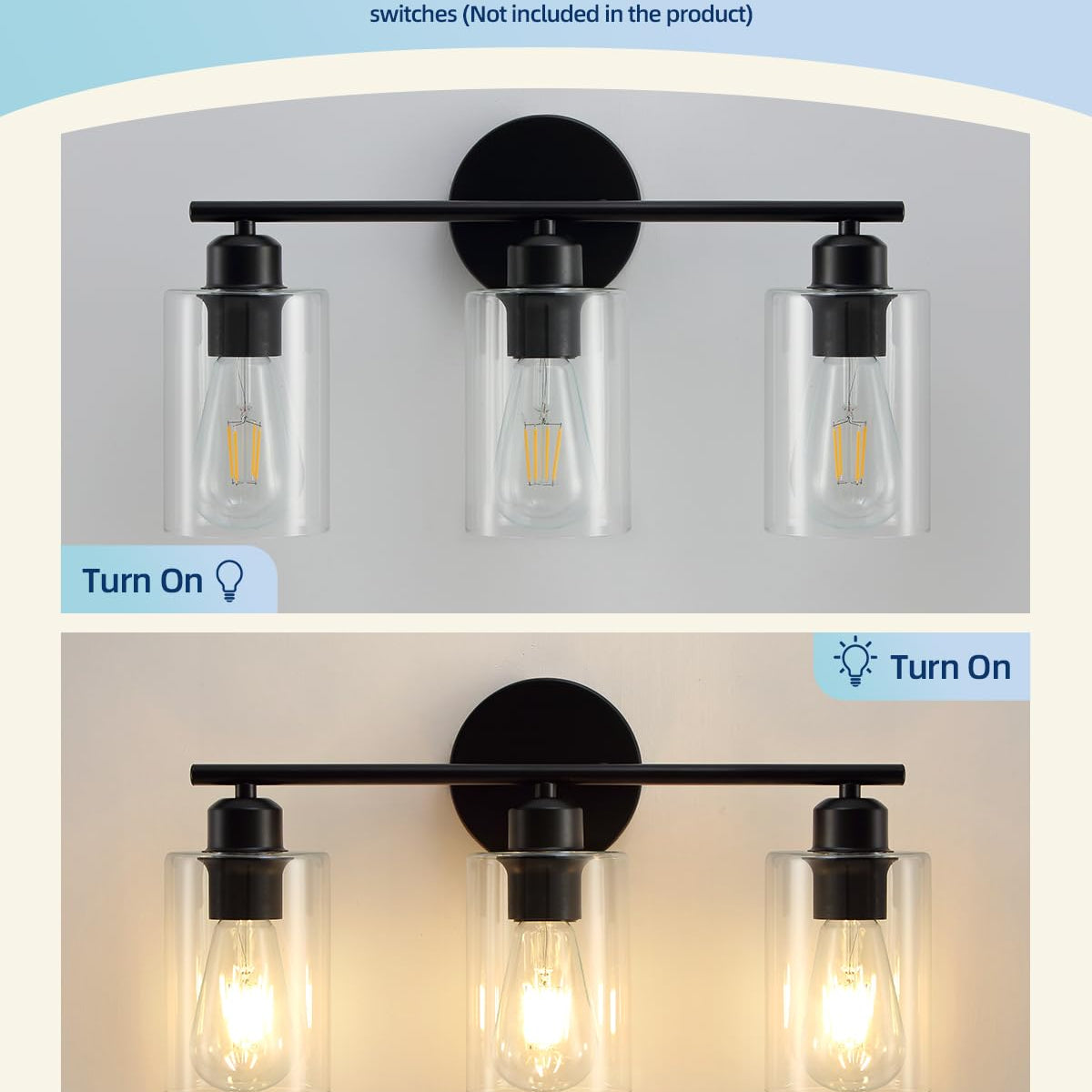 SEABLE 3 Light Bathroom Vanity Light - Modern Black Wall Sconce for Stylish Bathroom Lighting ...