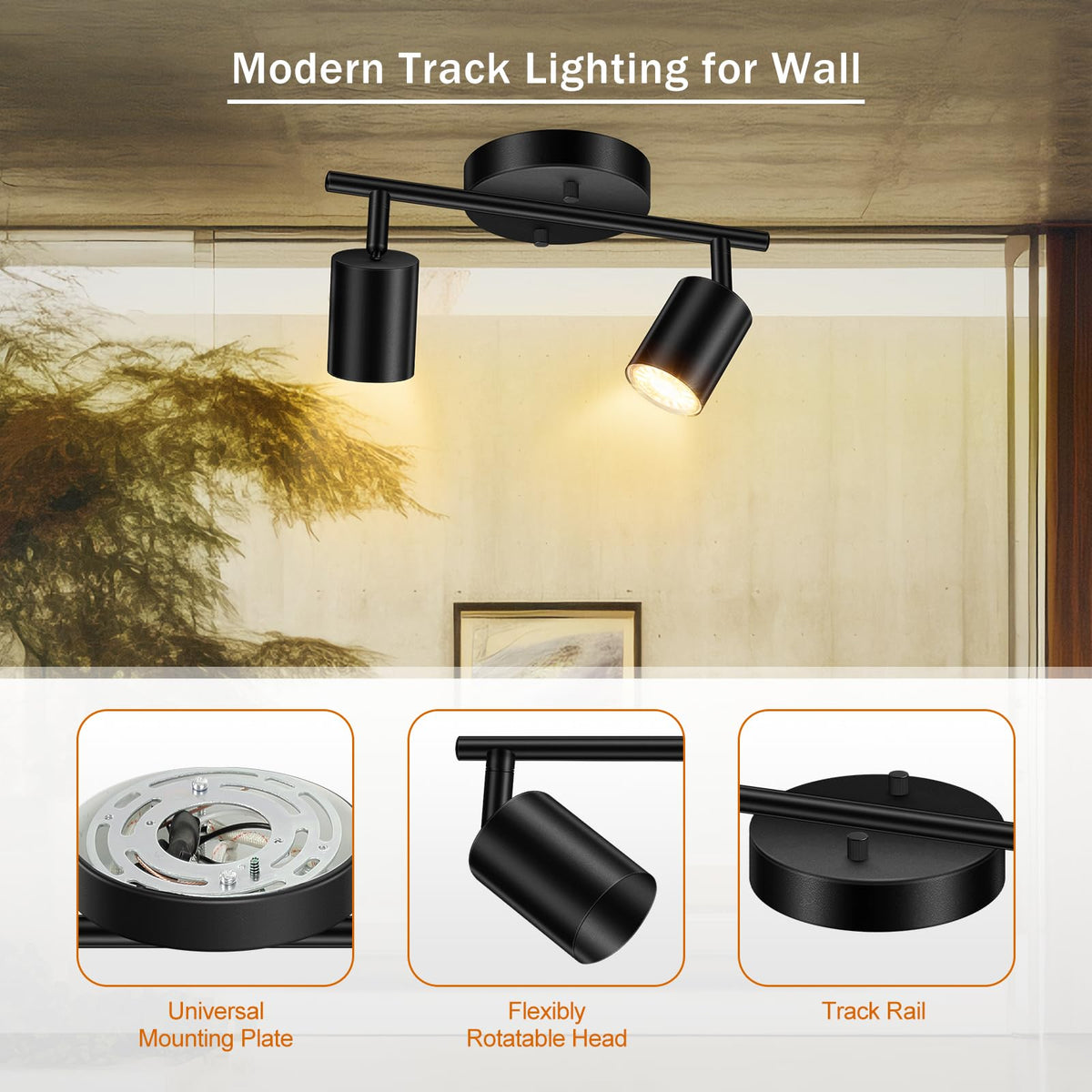 Black Track Lighting Ceiling, 2 Lights Track Lighting for Kitchen, Modern Track Lights Fixtures ...