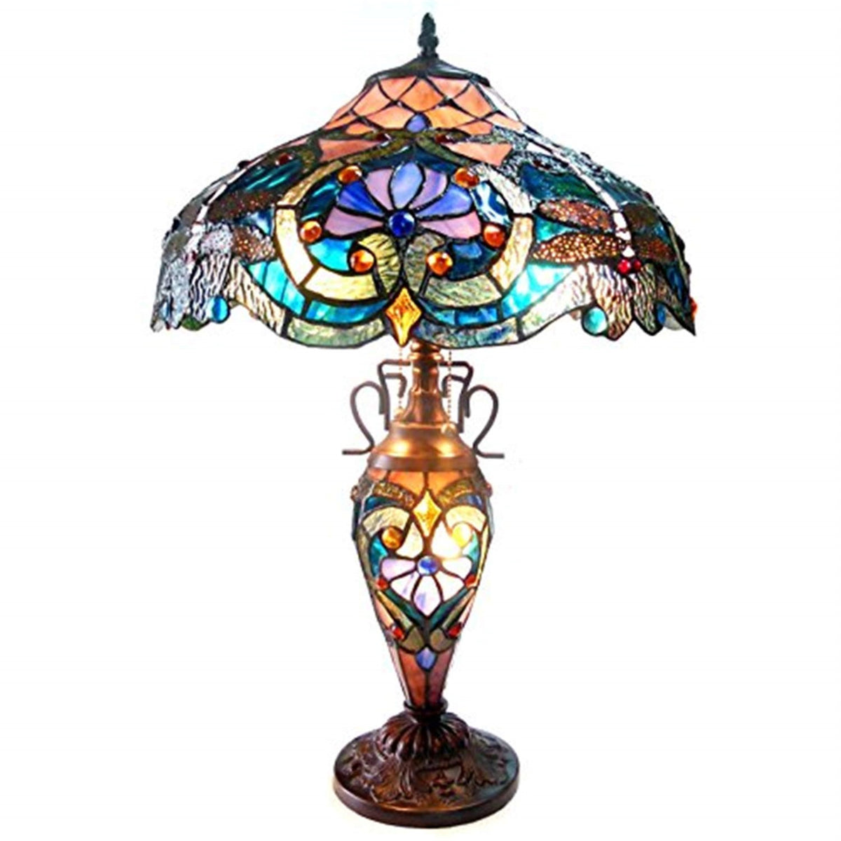 Chloe Lighting Lydia Tiffany-Style 3 Light Victorian Double Lit Table ...