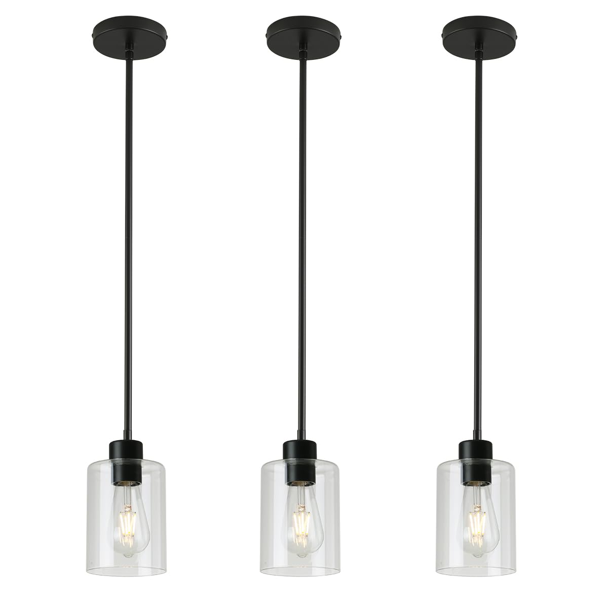 KLSS Black Pendant Lights Kitchen Island - Clear Glass Pendant Light ...