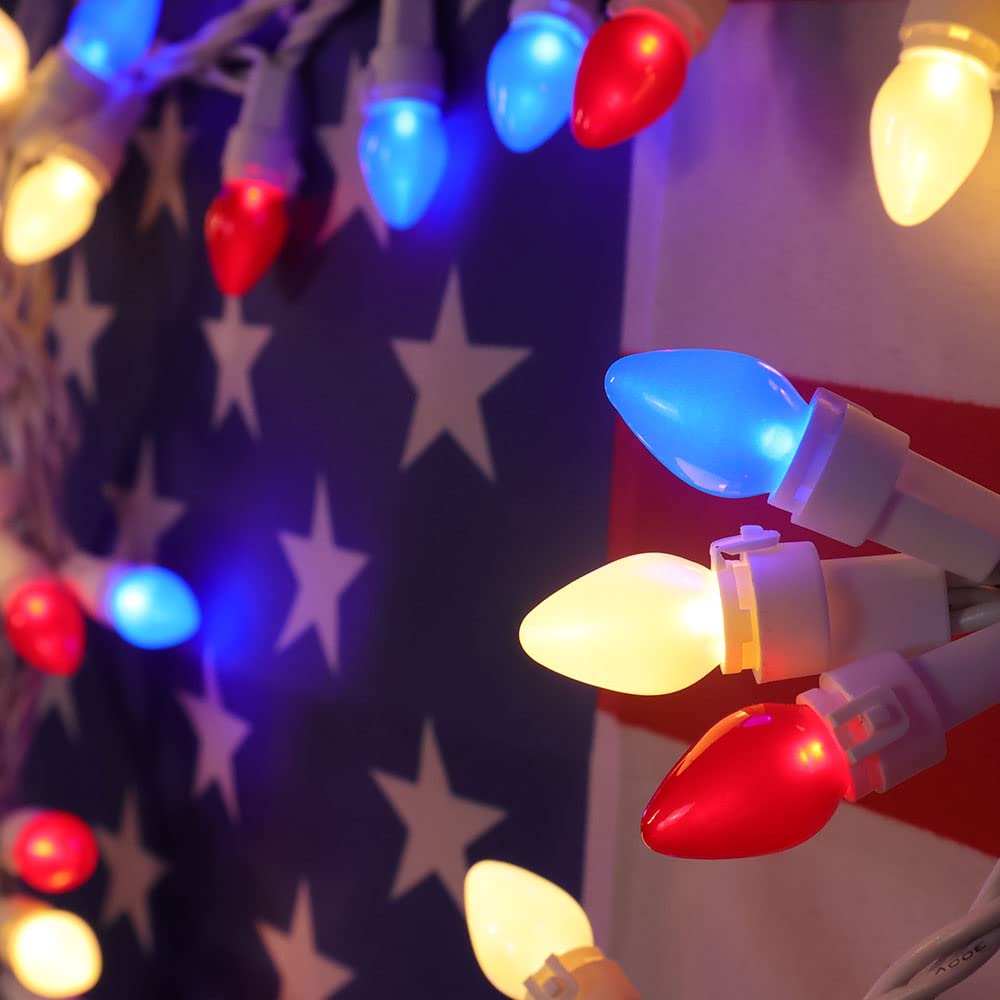 4th of July Decoration Patriotic LED C3 Glass Mini Lights 50 Count Red ...
