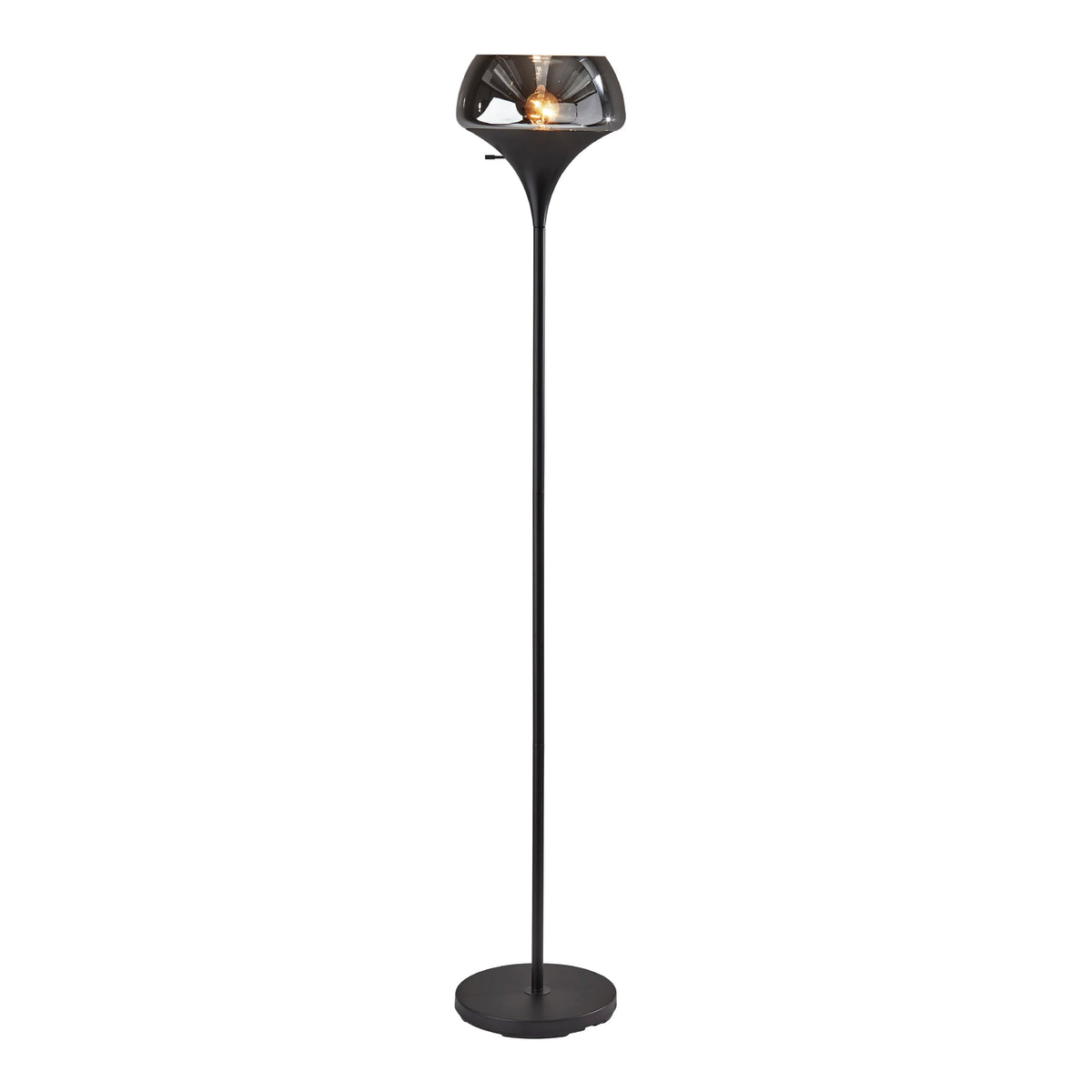 Adesso Black Torchiere Floor Lamp with Smoked Glass Dome Shade - 3-Way ...