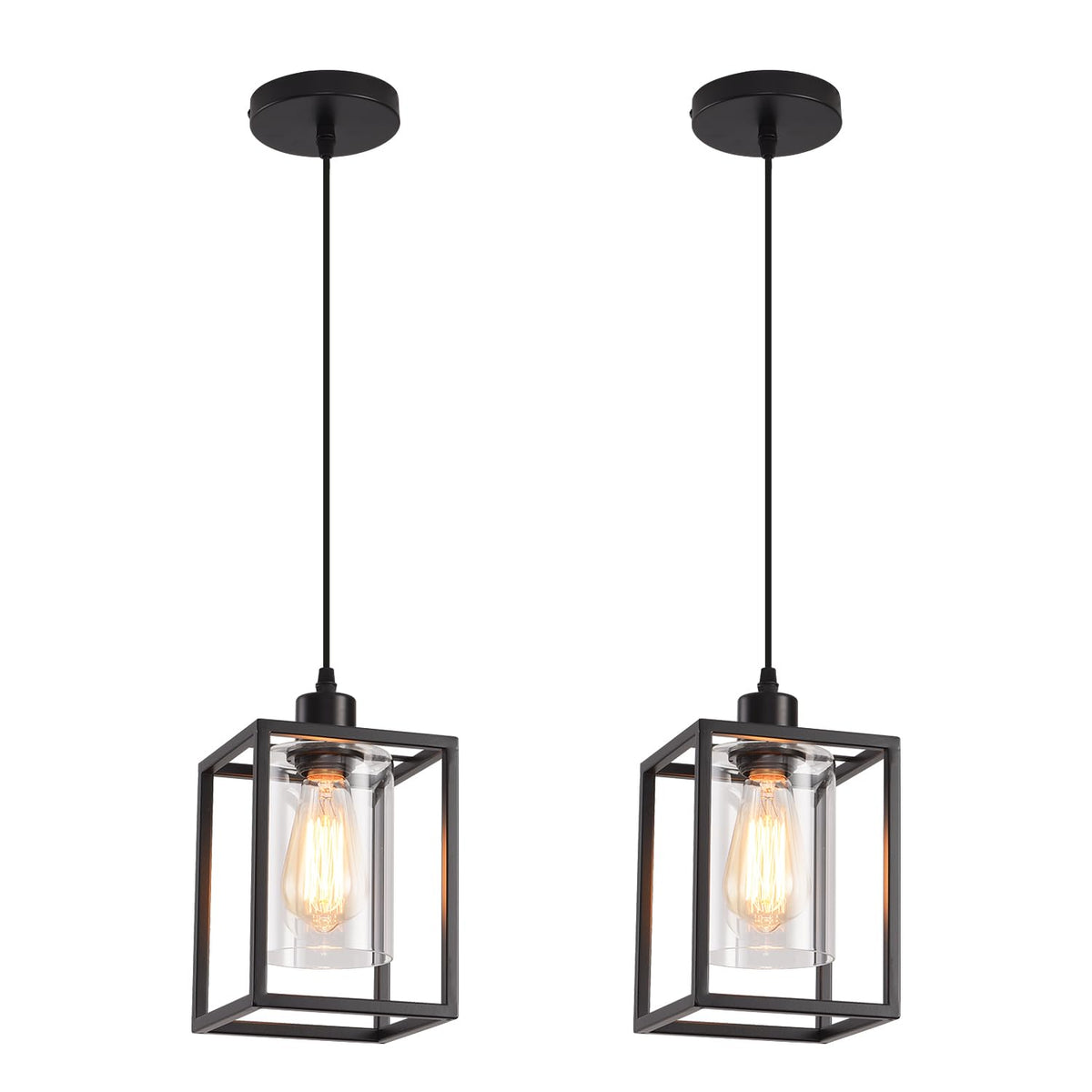AOJUNSANSAN Black Pendant Light Fixture, Metal Glass, Adjustable Heigh ...