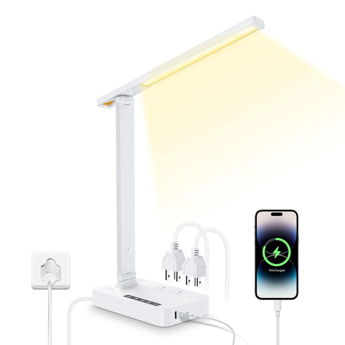 LAOPAO Desk Lamp with USB Charging Port, Type-C & USB-A, 2 AC Outlets ...