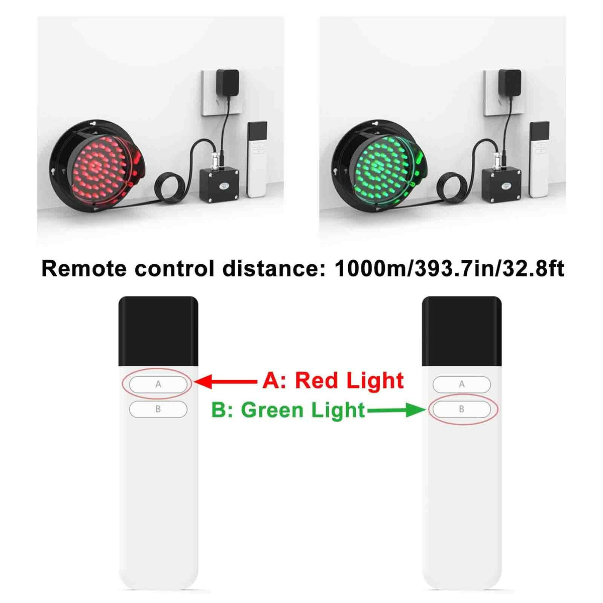 LED Traffic Light with Remote Control, 2-in-1 Red/Green Stop Light, In ...