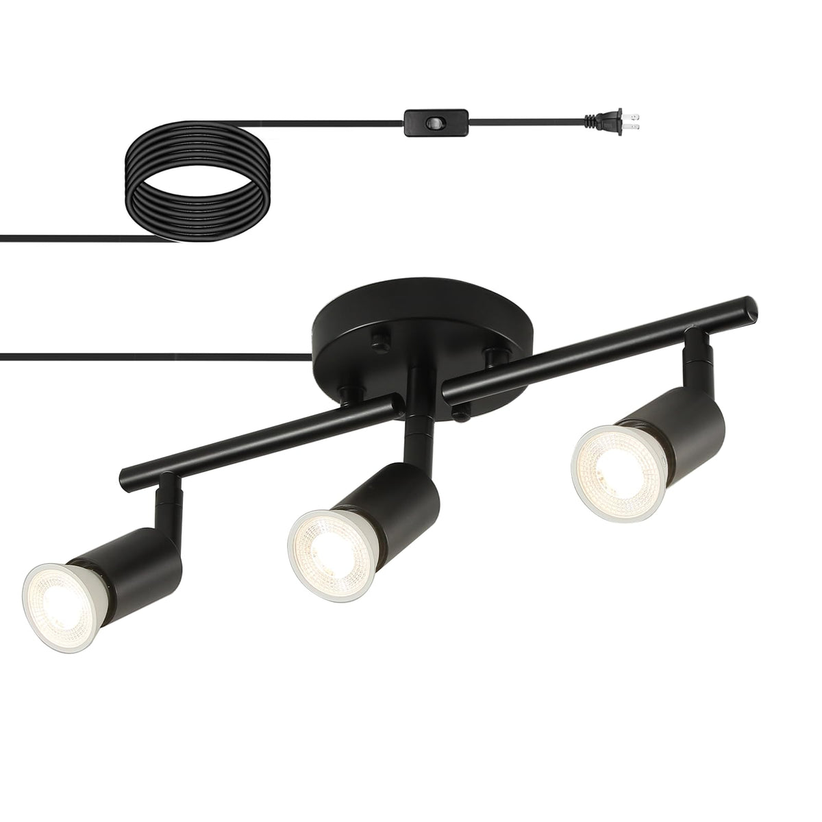 Vivihobb Plug In Track Light Black 3 Light Plug In Ceiling Lighting Fi ...
