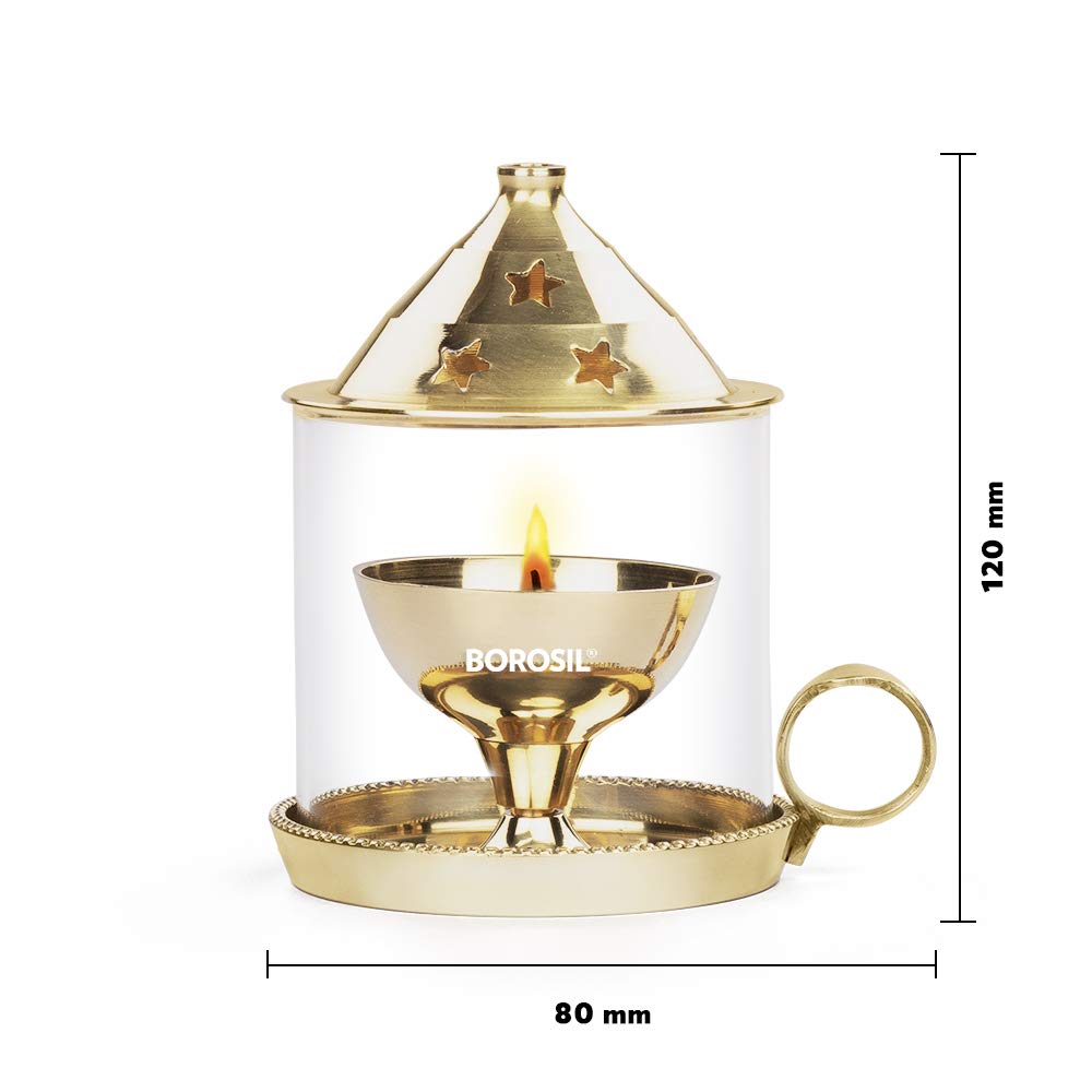 Borosil Medium Size Mangal Diya Decorative Brass Glass Oil Lamp | Tea ...