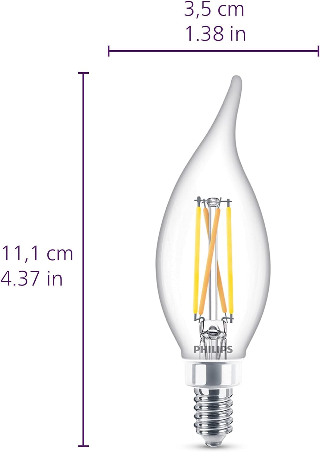 Philips LED BA11 Candelabra Light Bulbs, 60W, Daylight 5000K, Flicker ...