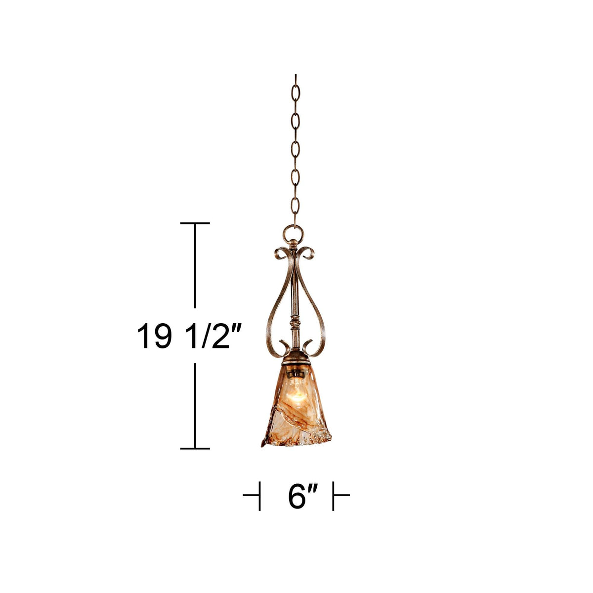 Franklin Iron Works Mini Pendant Lighting Fixture, Amber Scroll Art Gl ...