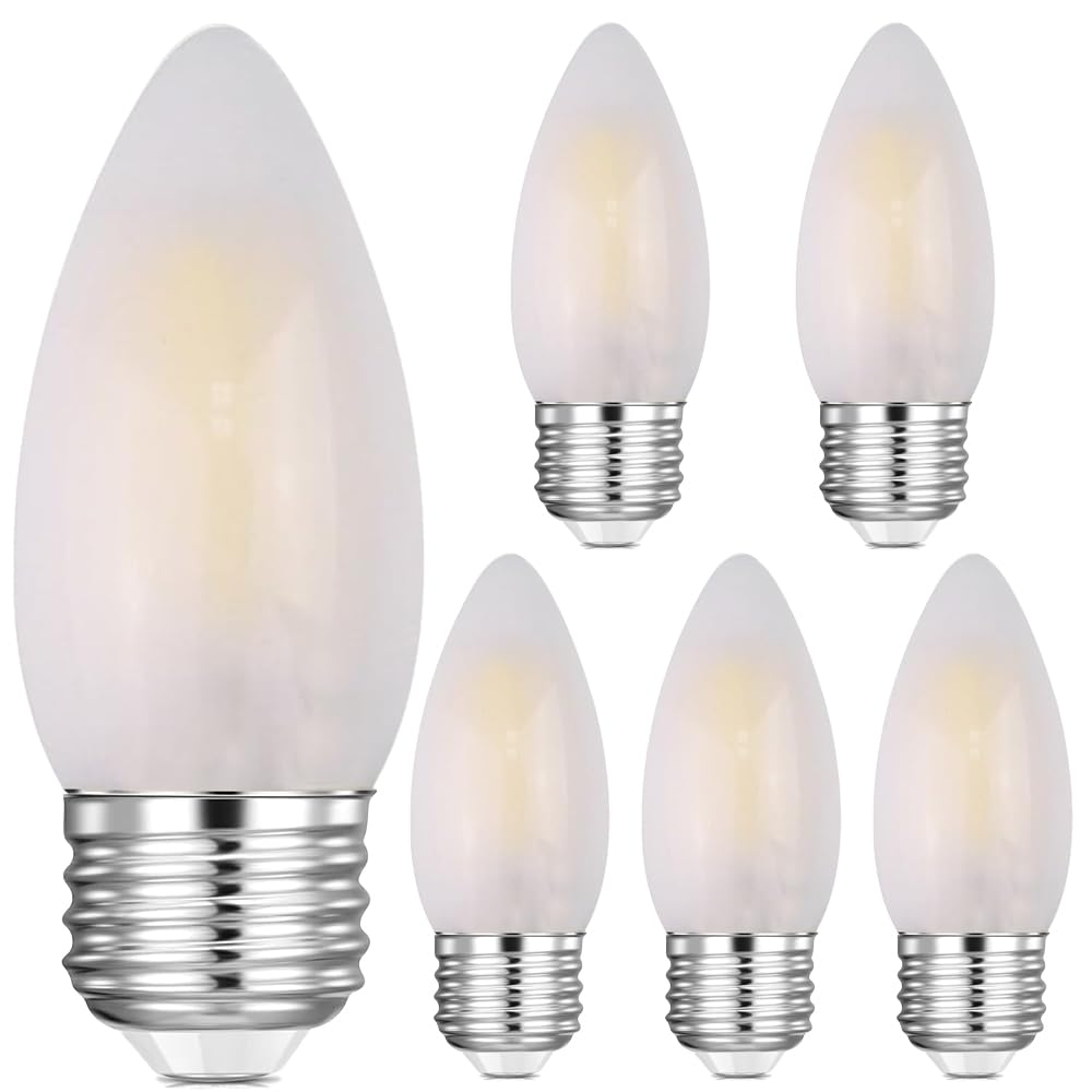 Jacqings 2W LED E26 Candelabra Frosted Chandelier Bulbs, 25W Equivalen ...
