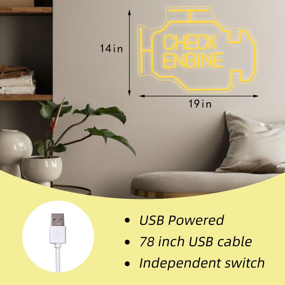 Large Neon Sign Check Engine Light Neon Signs For Wall Decor Led Neon ...
