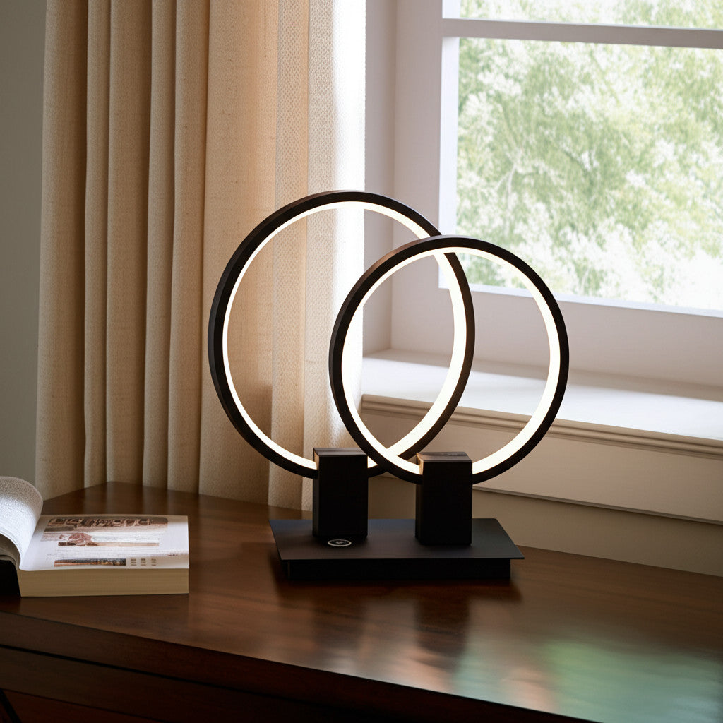 15 Black Metal Two Light Mod Round Circle Led Table Lamp – Lightsdaddy