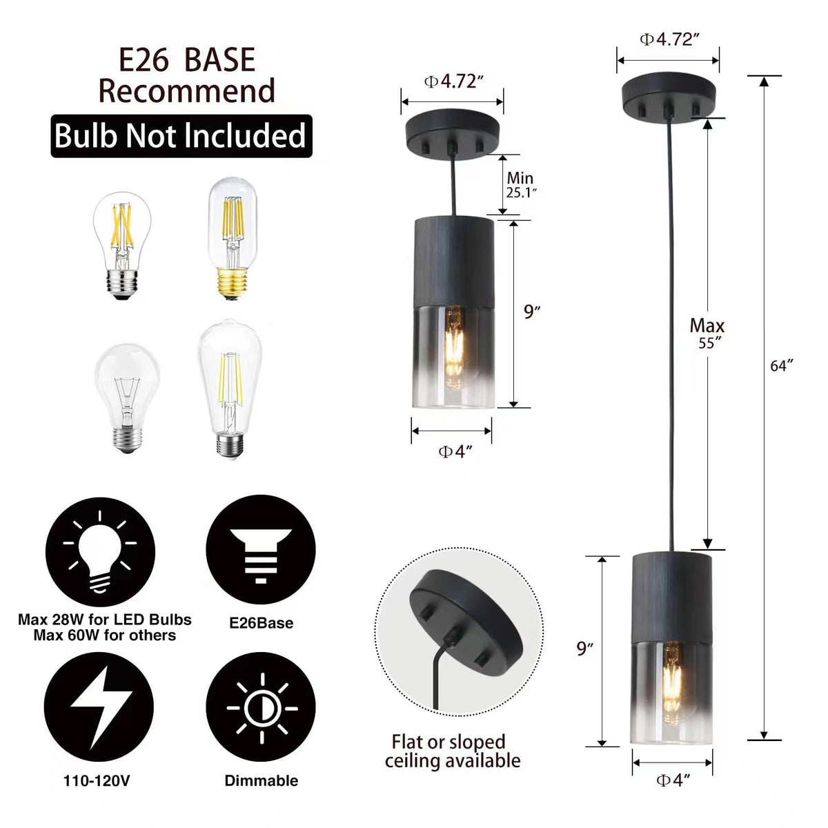 Linseeds 3-Pack Black Pendant Light Fixtures, Adjustable Modern Pendan ...