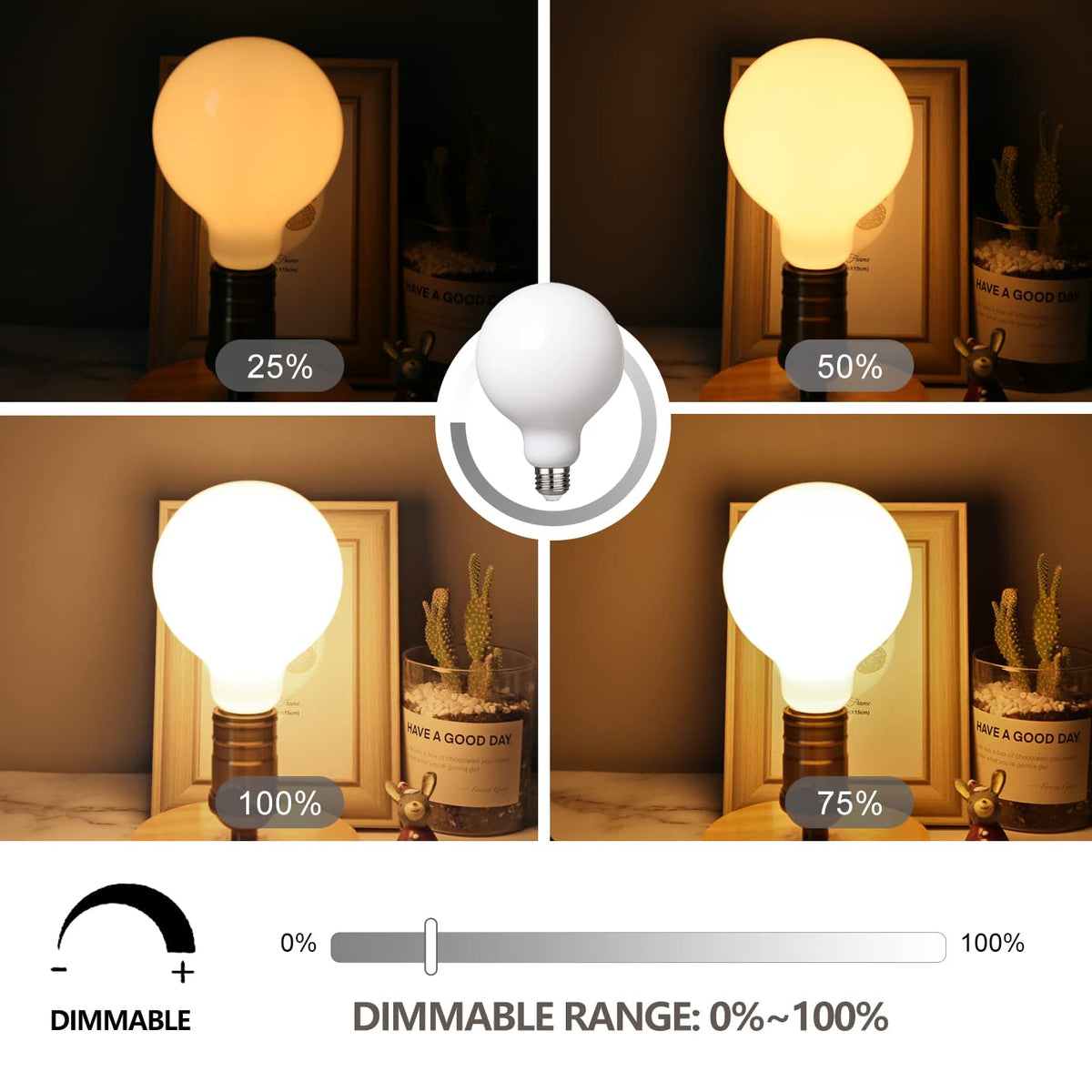 KGC LED Edison Globe Light Bulbs, 5W Equivalent to 40W, Dimmable, G80 ...