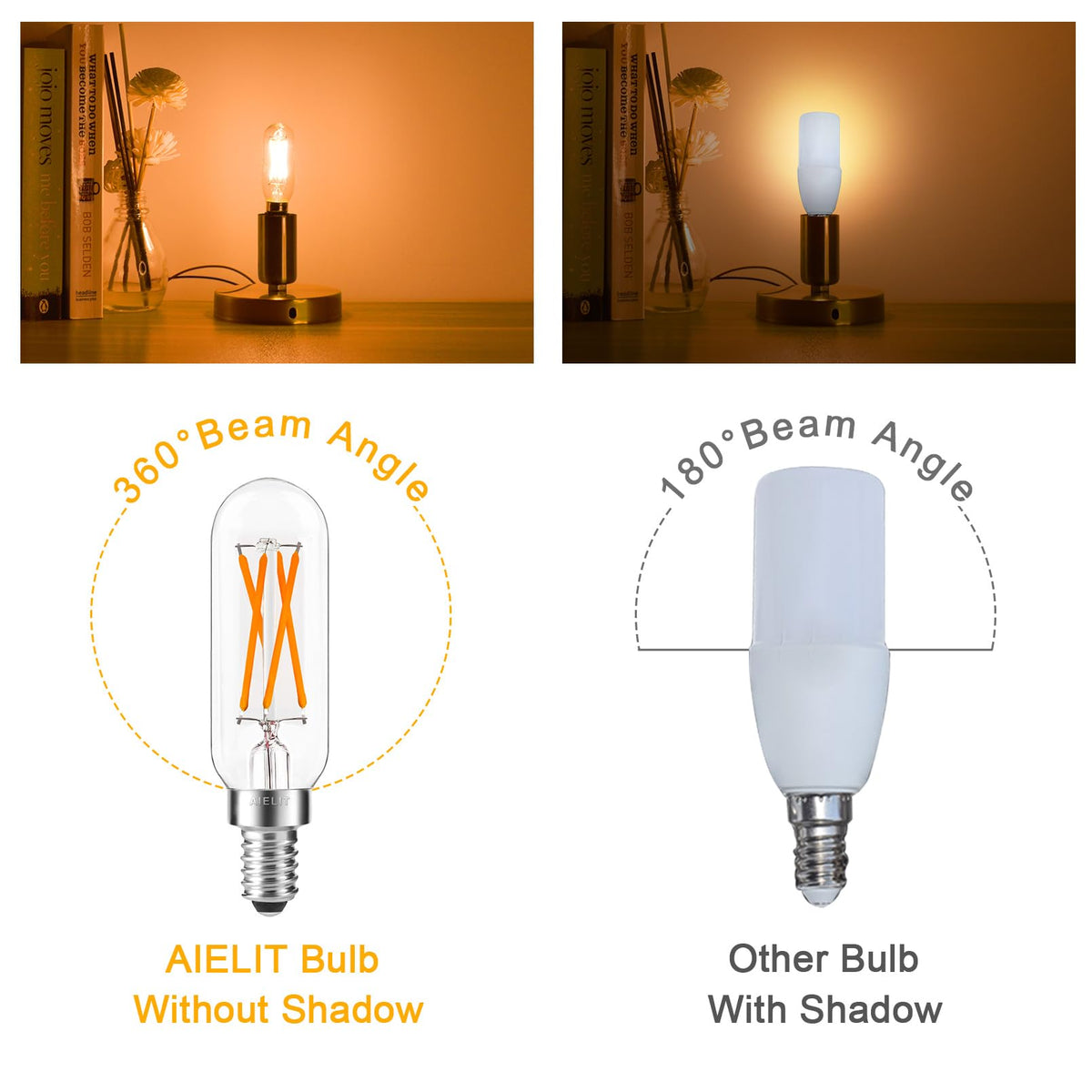 Aielit 40W Equivalent Candelabra Dimmable T8 T6 Vintage Light Bulb, E1 ...