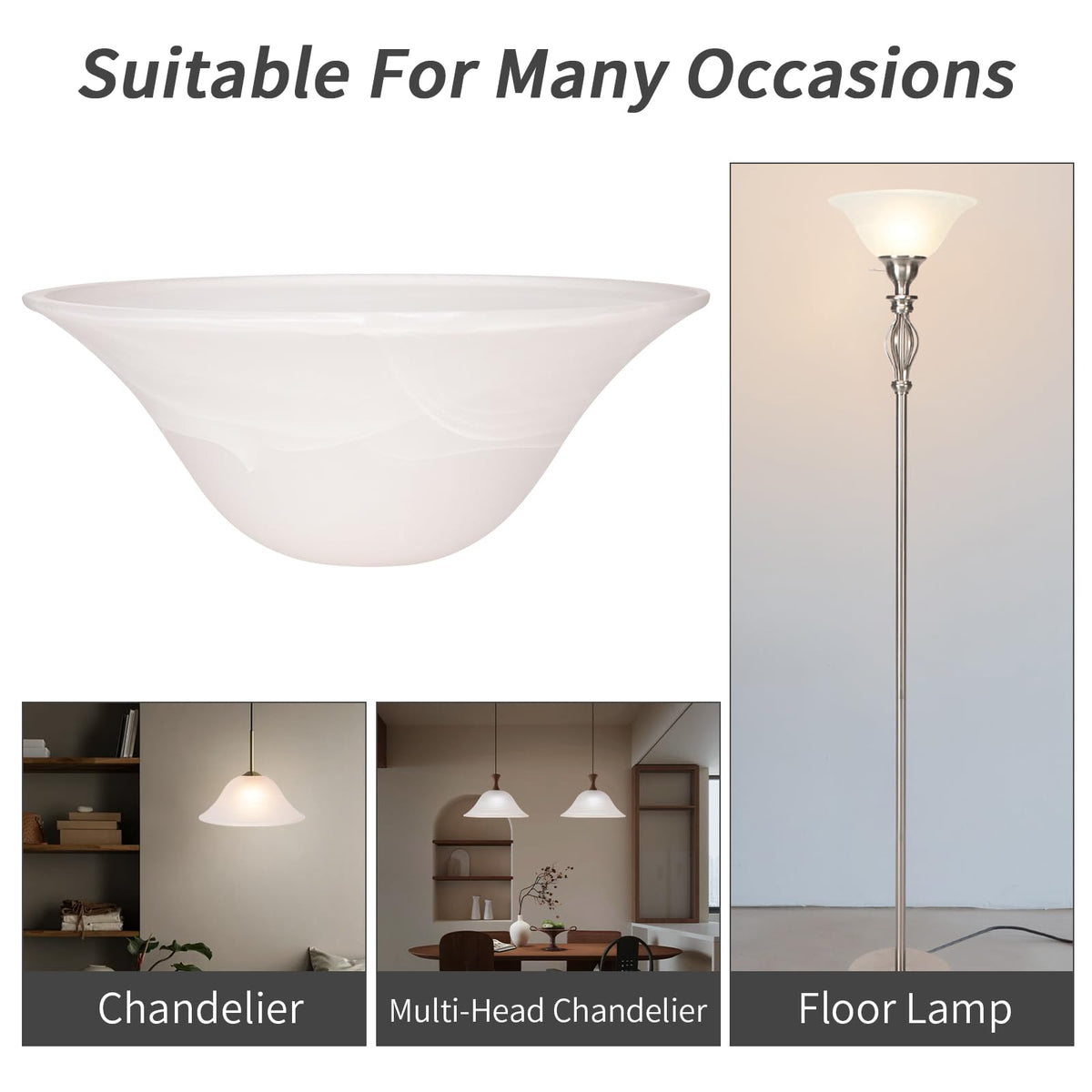 HonoDing Glass Lamp Shade Replacement for E26 Socket Floor Lamps, Alab ...