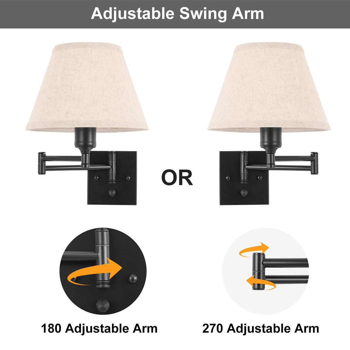 TRLIFE Wall Sconce Set of Two, Dimmable Swing Arm Lights, Medium Beige ...
