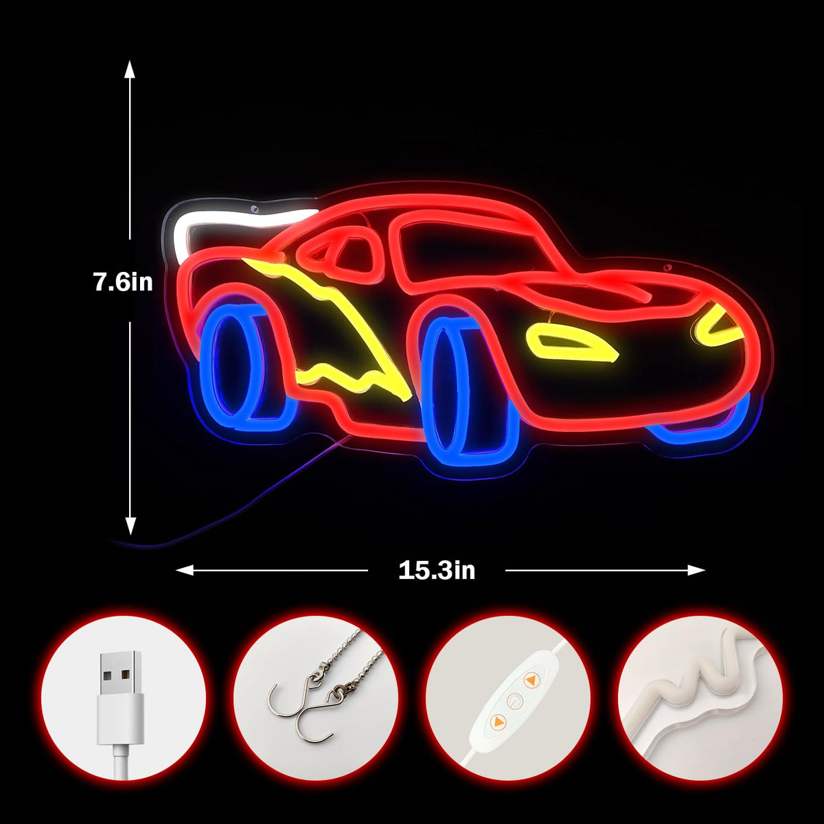 Car Neon Sign for Wall Decor Dimmable Racing Car Neon Sign Led Neon Li ...