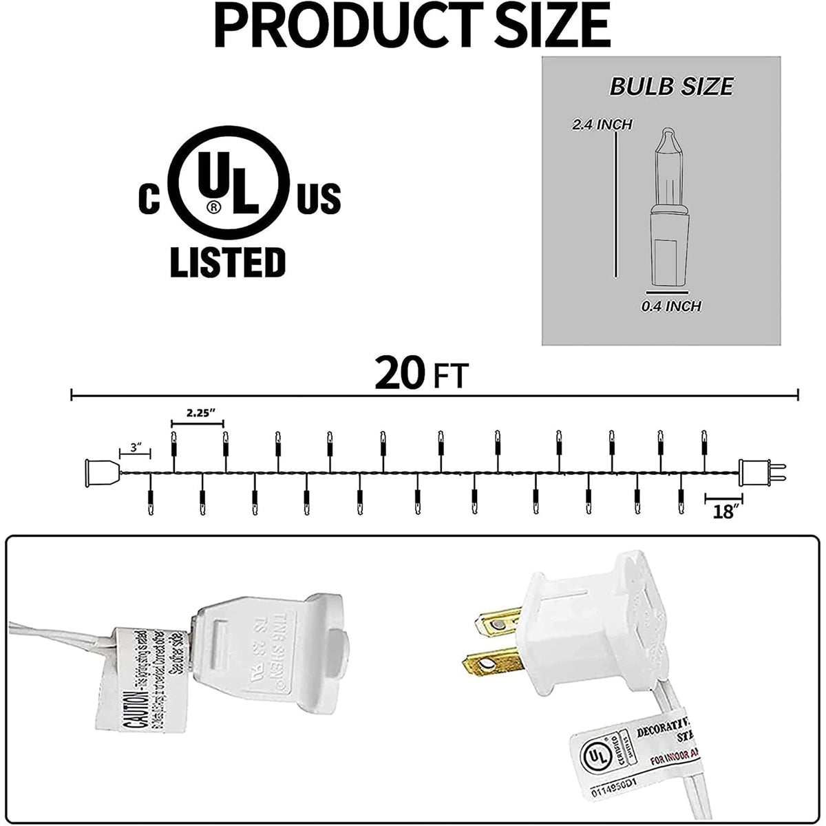 TW SHINE Mini String Lights, 20FT, 100 Count, Incandescent, Waterproof ...