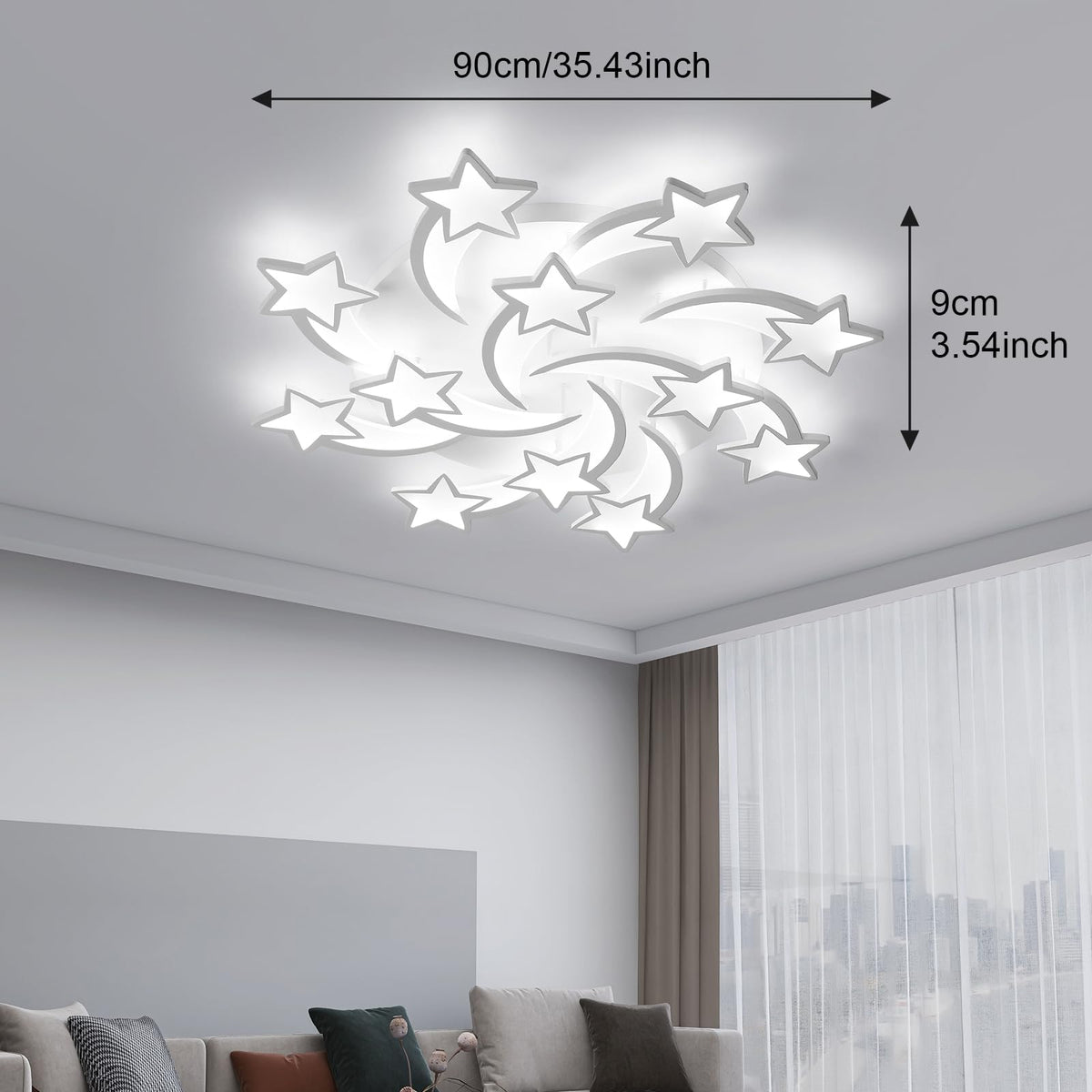 JAYMP Star Shaped Ceiling Light Dimmable LED Lamp 90cm Iron White/12 S ...