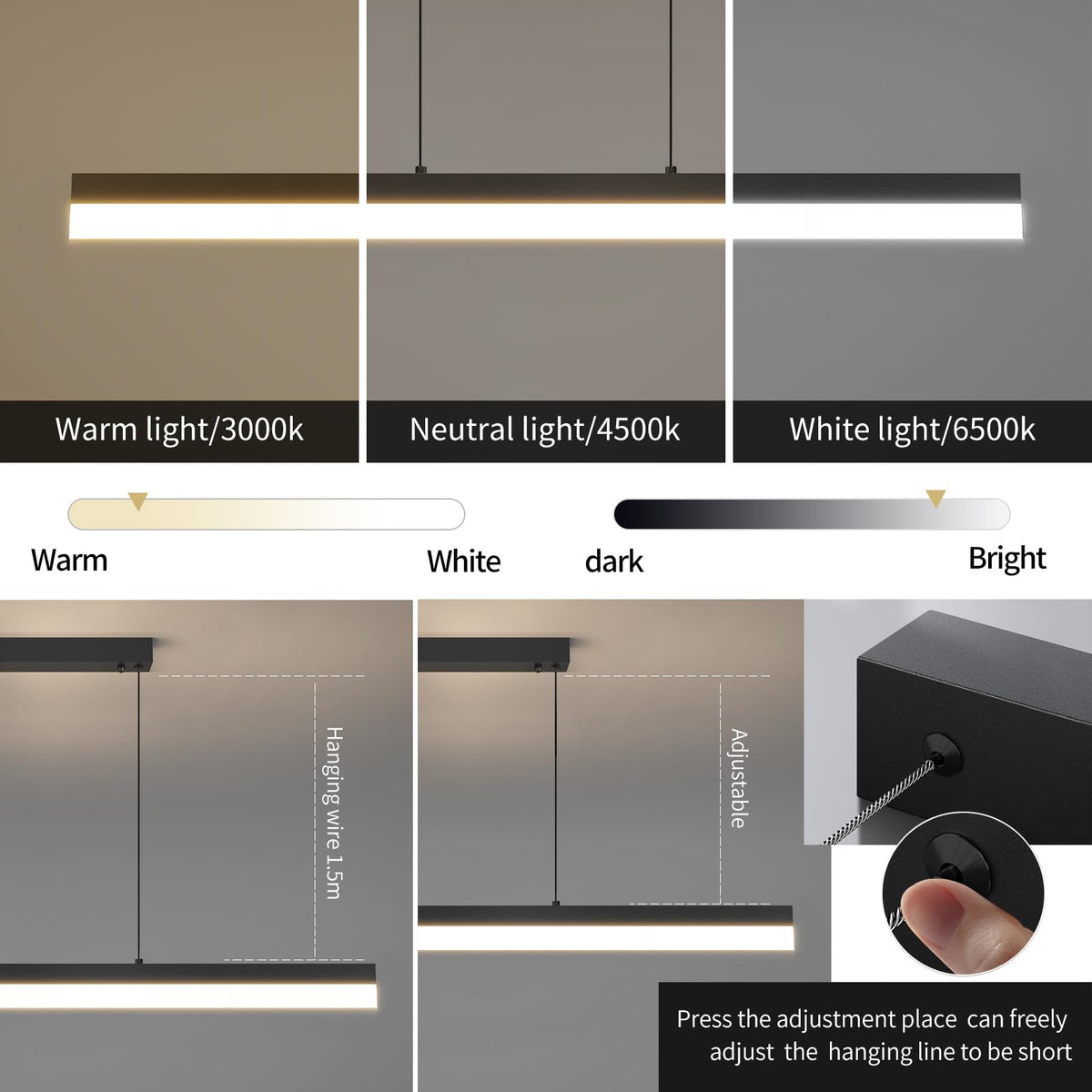 LED Linear Pendant Light, Dimmed Chandeliers for Dining Room with ...