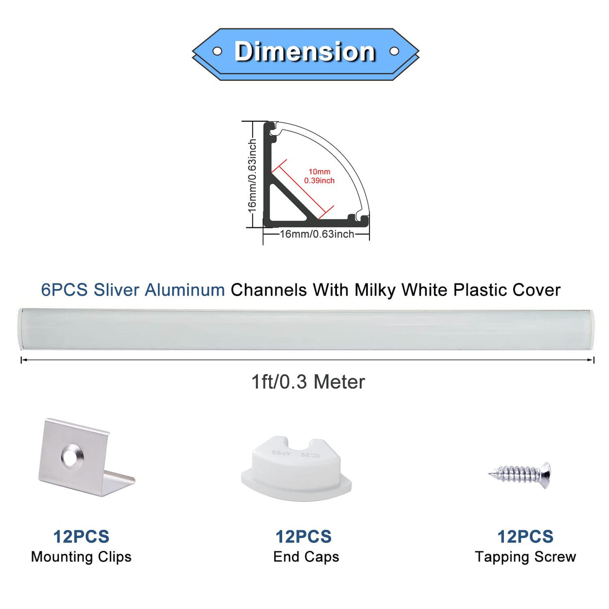 VST 6Pack 1 ft LED Aluminum Channel with Milky White Cover V Shape ...
