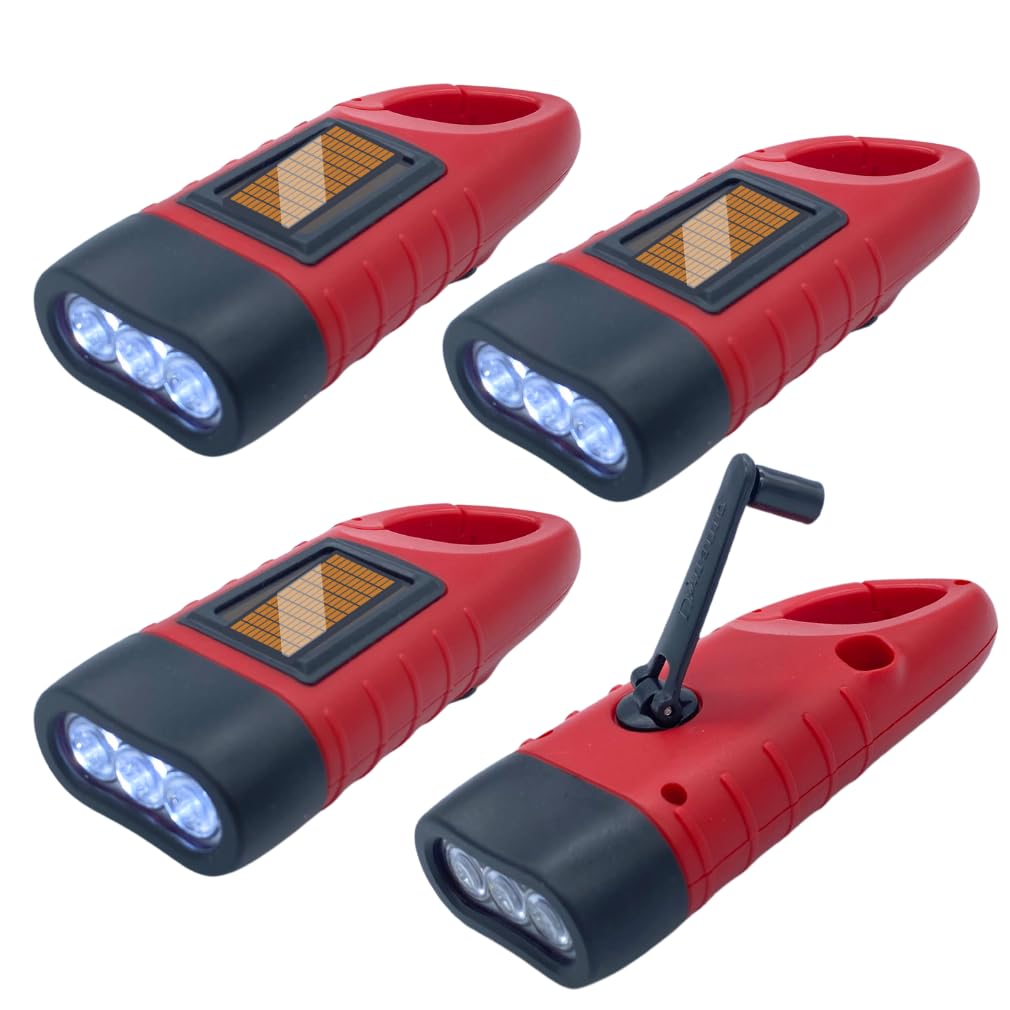 Evelots Hand Crank Solar Powered Flashlights ( 4 Pack ) Rechargeable ...