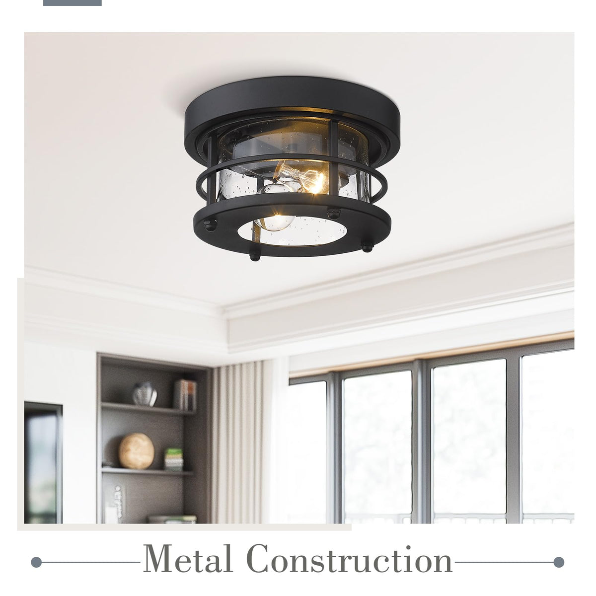 Emliviar 2-Light Round Ceiling Light Fixture, Farmhouse Flush Mount Ce ...