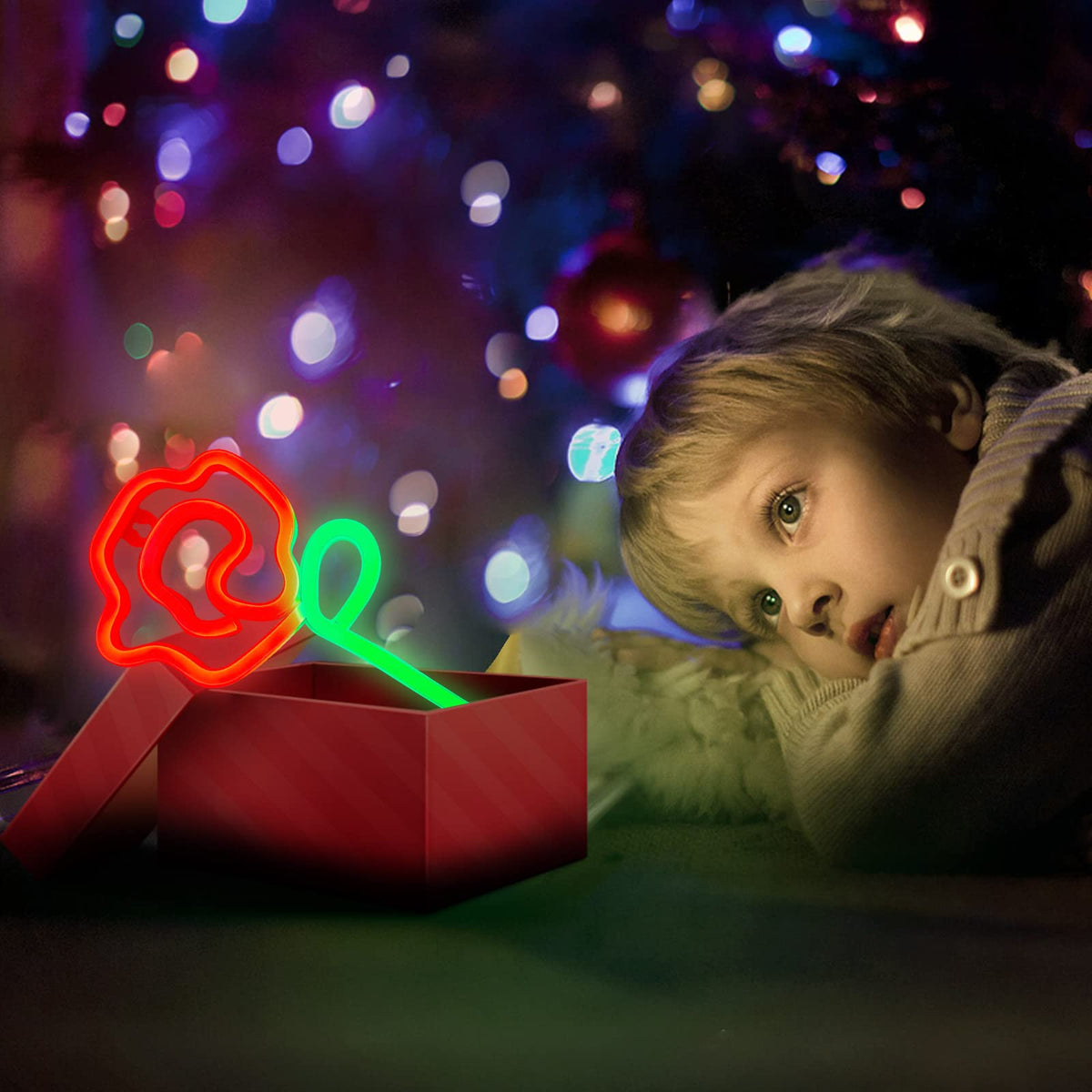 ENUOLI Neon LED Sign - Red Rose Flower Art Wall Decor, USB/Battery Ope ...