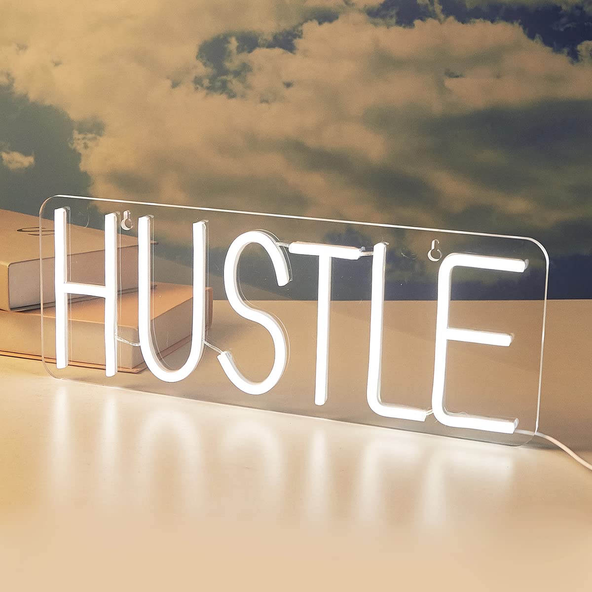 Chi-buy LED Neon Sign HUSTLE, USB Powered Wall Lamp, 15.74inx5.9in, Wh ...