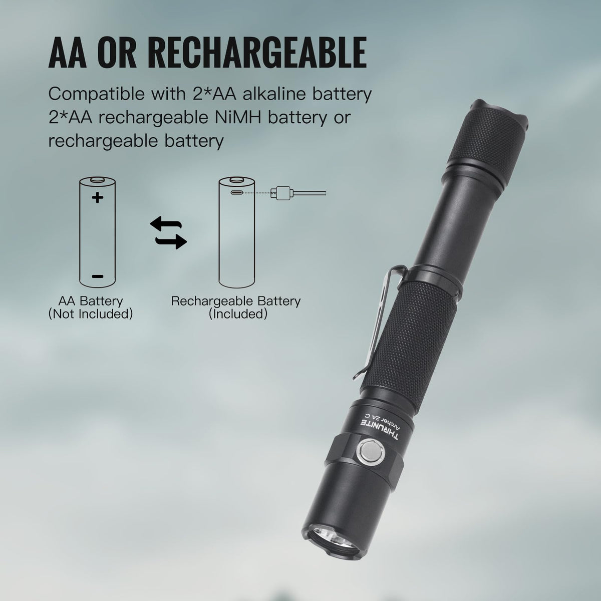 ThruNite Archer 2A C LED Rechargeable Flashlight, High 1000 Lumens AA ...