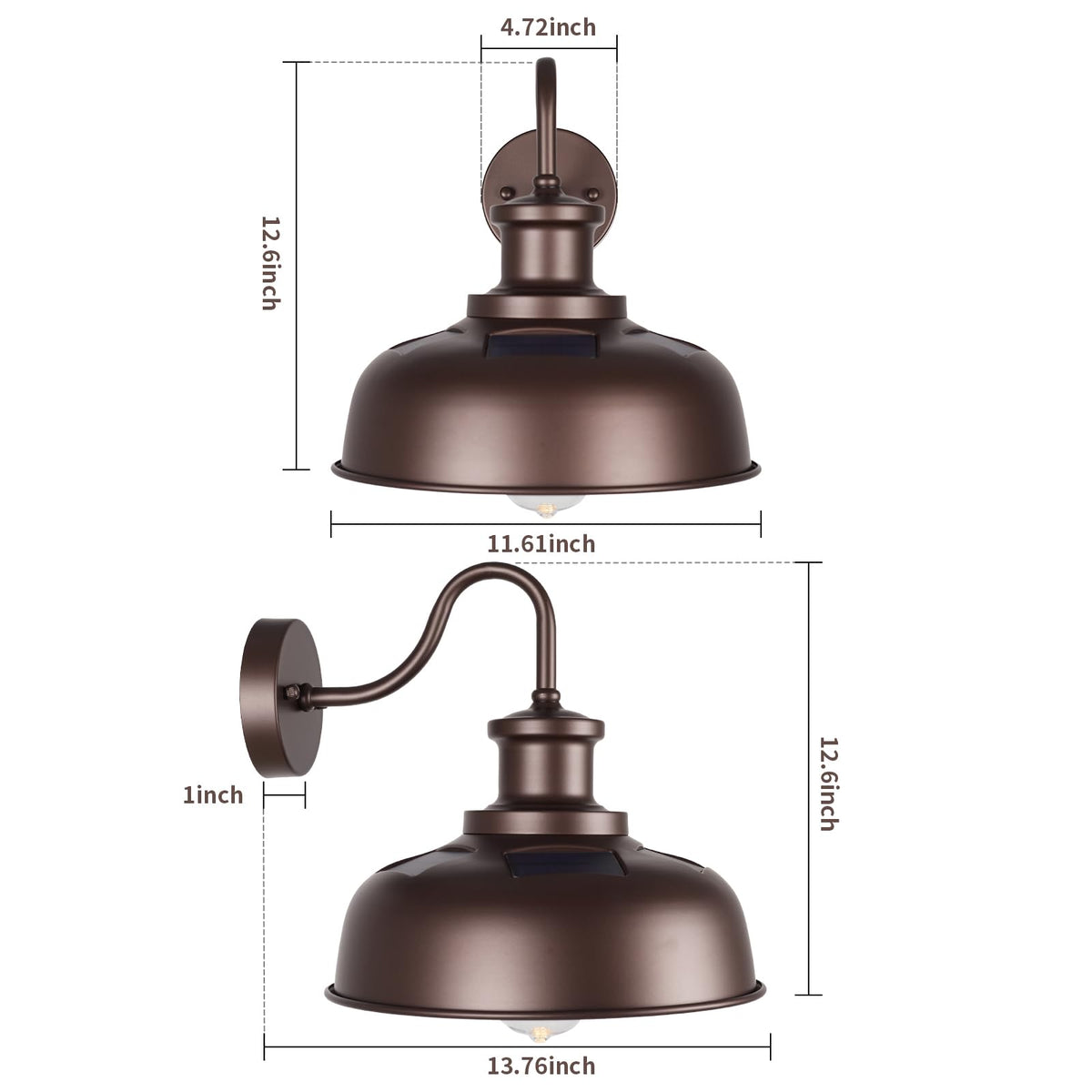 Diyel Solar Barn Light, Gooseneck Outdoor Wall Sconce, Metal, 1 Pack ...