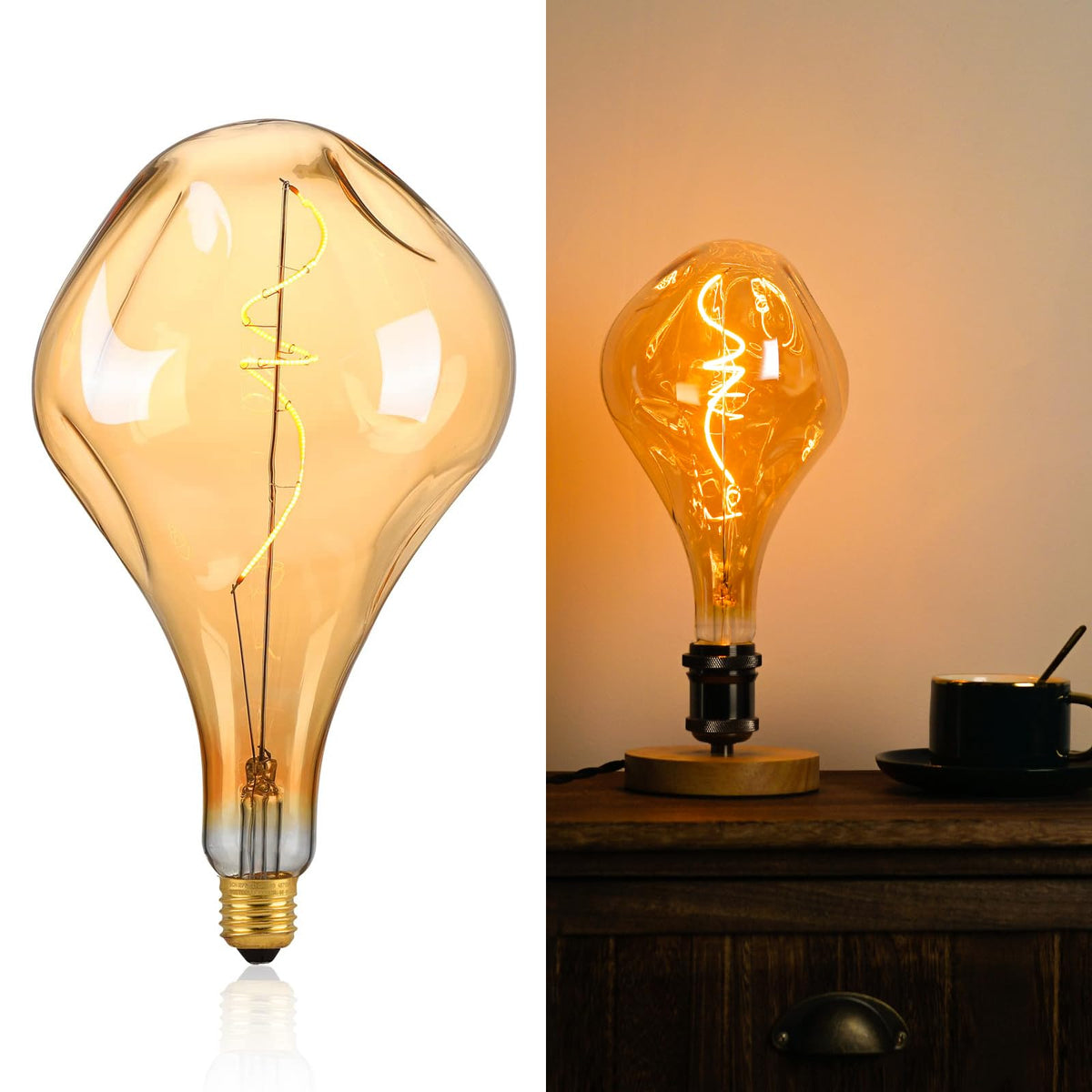 Omed Large Edison Light Bulb 100 Watt, Amber Edison Bulb Dimmable 2200 ...