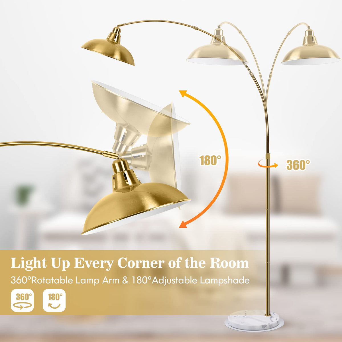 FILIYANO Gold Brass Arc Floor Lamp for Living Room - Mid Century Modern ...