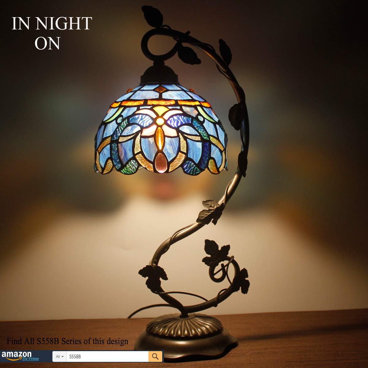 WERFACTORY Tiffany Table Lamp, Blue Purple Cloudy Glass, 8X10X21 Inche ...