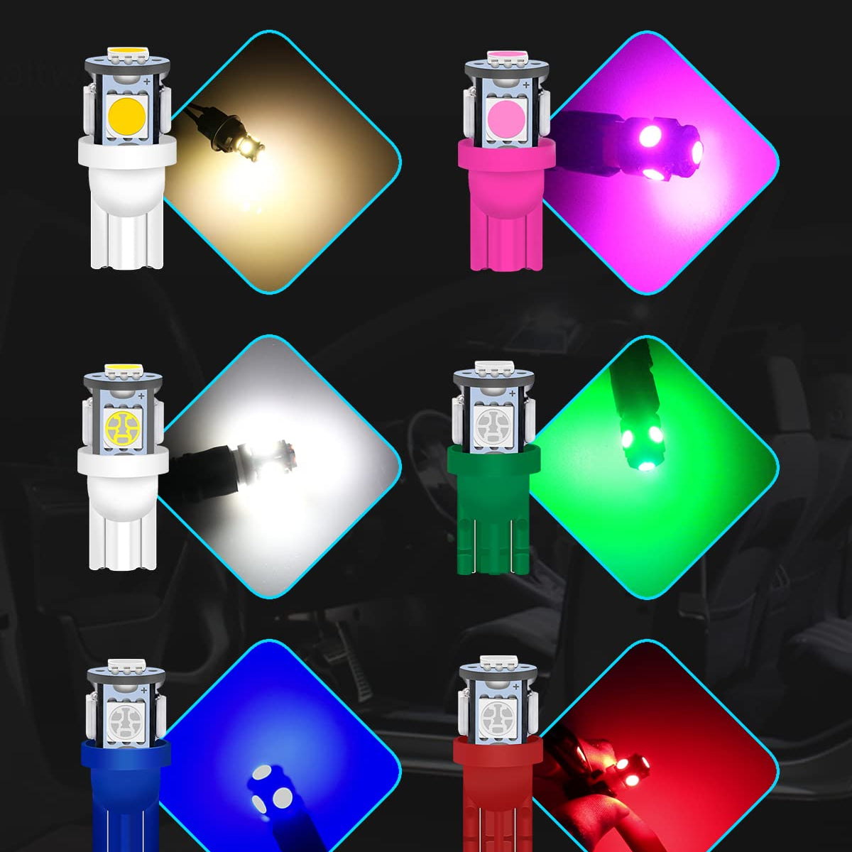 Alopee 30 Pack (6 Colors Mixing) 194 Led Bulb T10 Wedge Led Bulb 5Smd ...
