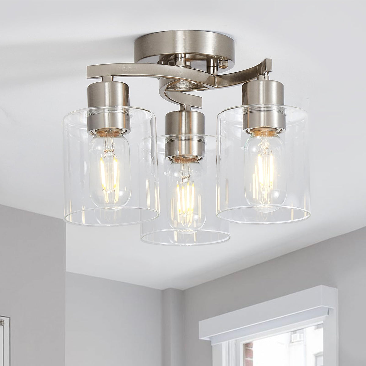 Eatich Semi Flush Mount Ceiling Light, 3 Light Ceiling Light Fixture ...