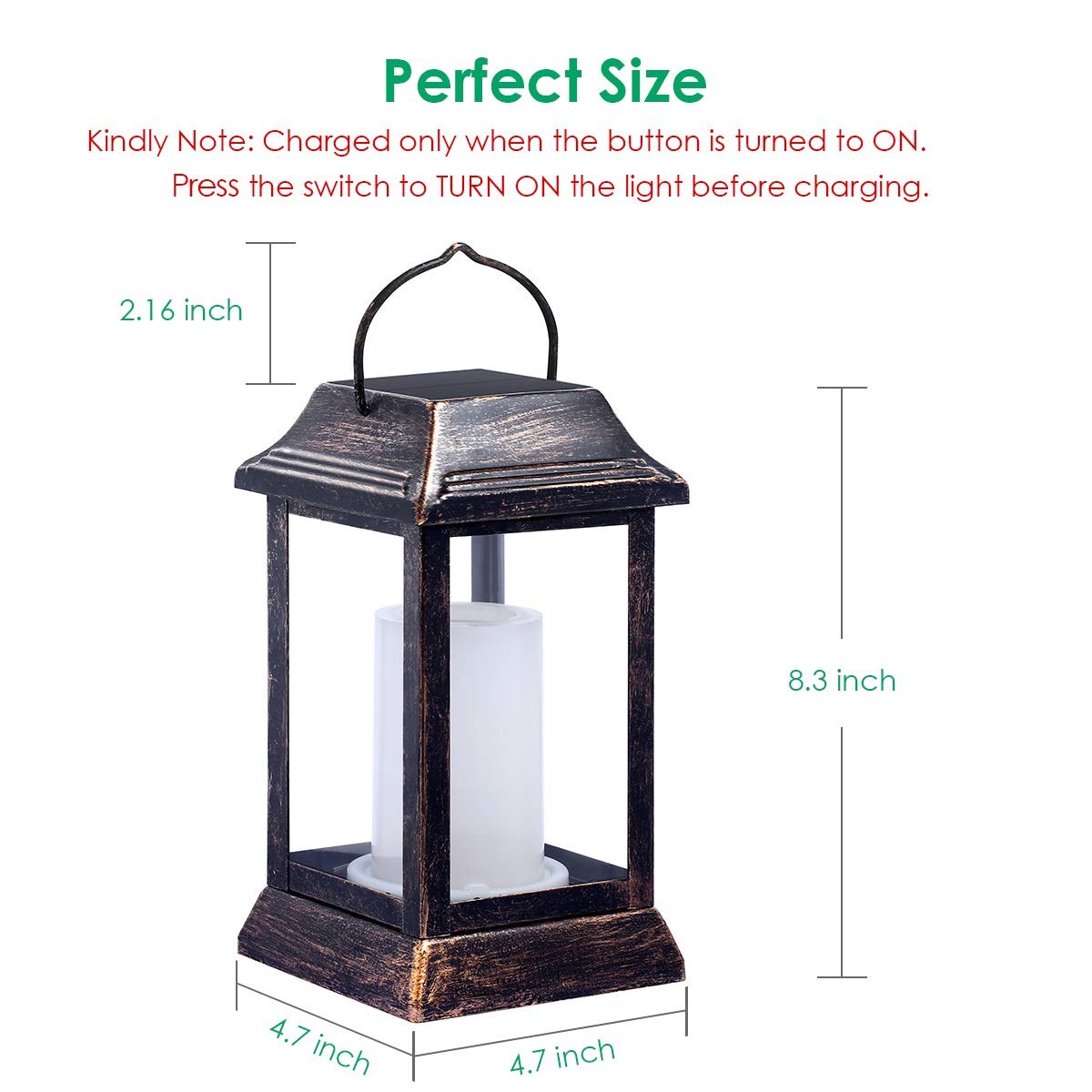 TomCare Solar Lanterns - 2 Pack Metal Flickering Flame LED Lights, Wat ...