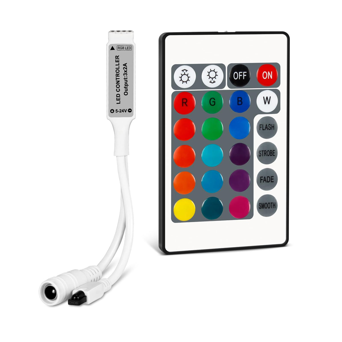 RGBZONE Mini LED Controller, 24 Keys IR Remote, DC 5V-24V for SMD 3528 ...