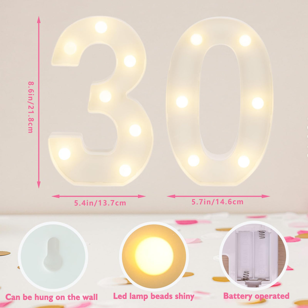 IFDGCTK Decorative LED Number Sign, Lighted Marquee for 30th Birthday ...