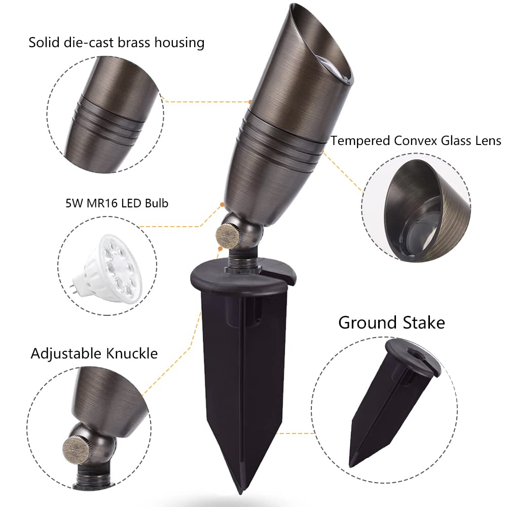 Cheopha Low Voltage Landscape Light Outdoor Spotlight 12V Brass Solid ...