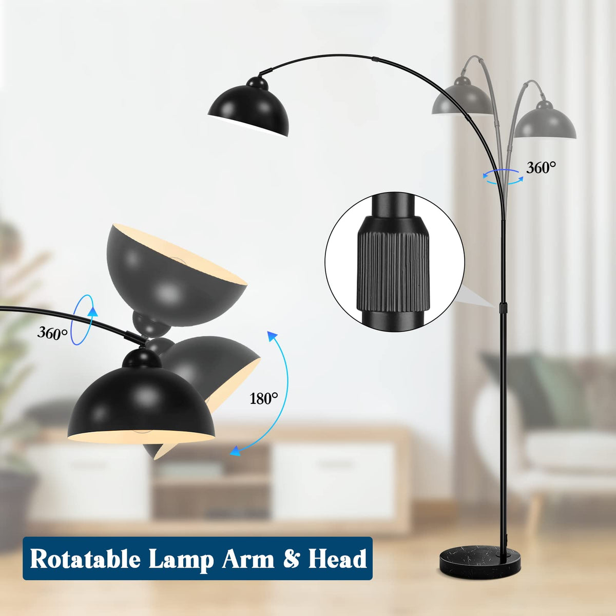 Modern Arc Floor Lamp with Metal Hanging Dome Shade, Industrial ...
