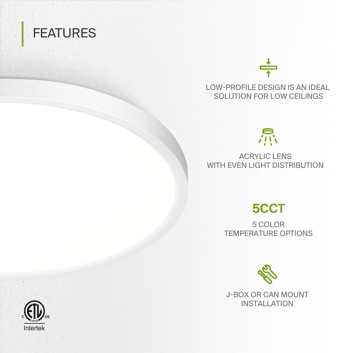 ASD LED Ceiling Light Fixture 12in Round 24W 1900LM Dimmable White 12 ...