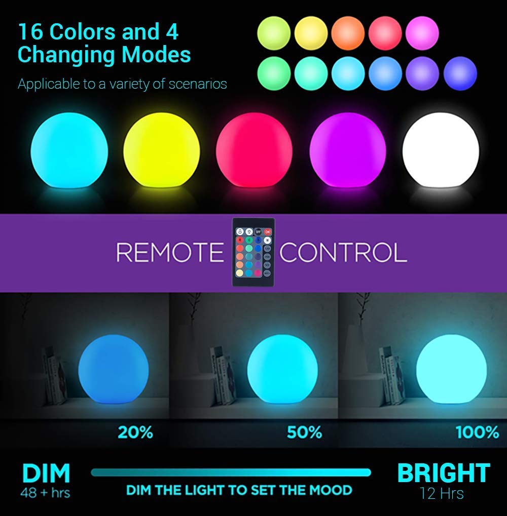 LOFTEK LED Dimmable Light Ball, 12-inch Waterproof Floating Pool Light ...