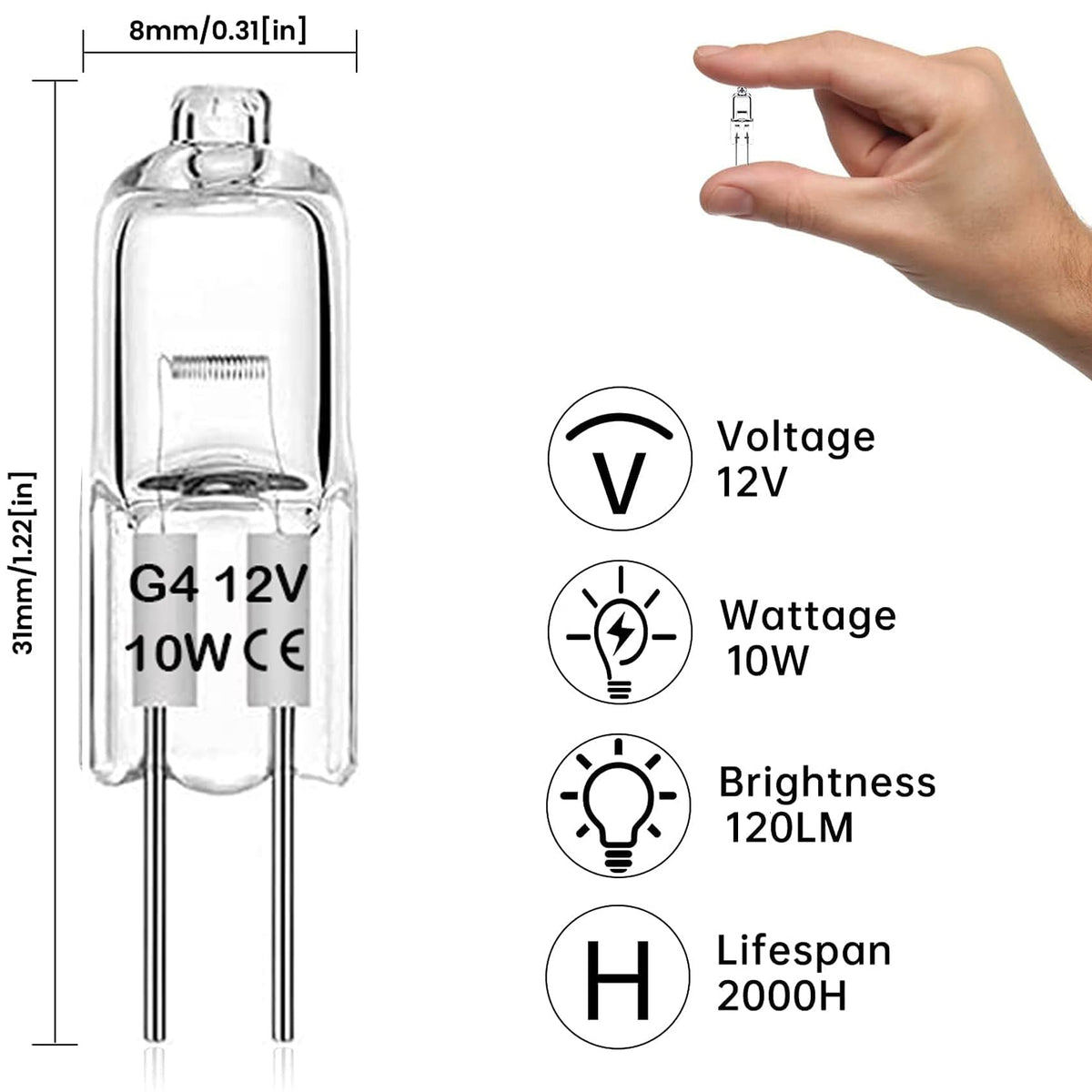 Rpanle G4 Halogen Bulbs, Clear Capsule 10W 12V 3000K Warm White Light ...