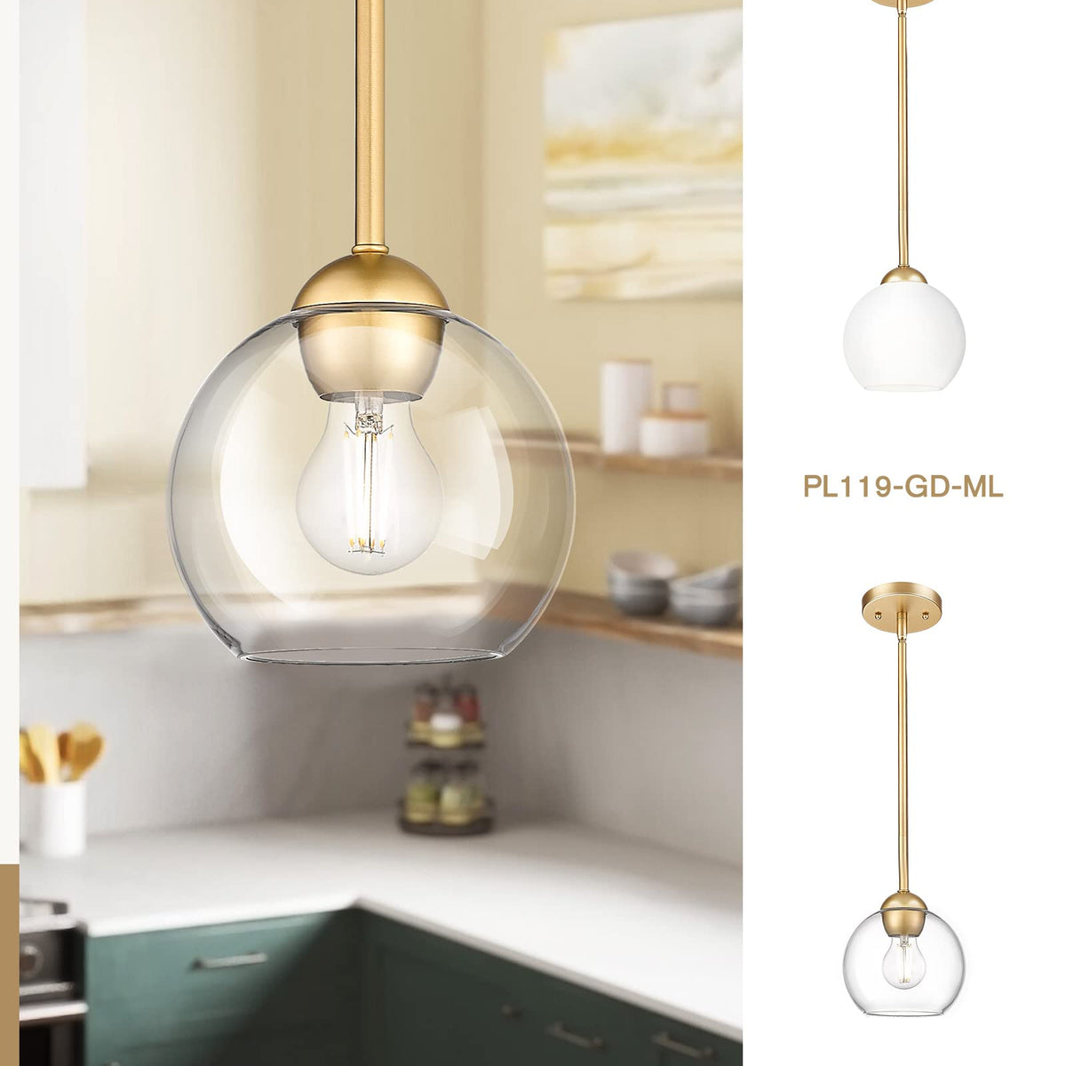 Emak Modern Gold Pendant Light Fixtures, 7 Inch Globe Pendant Lights ...