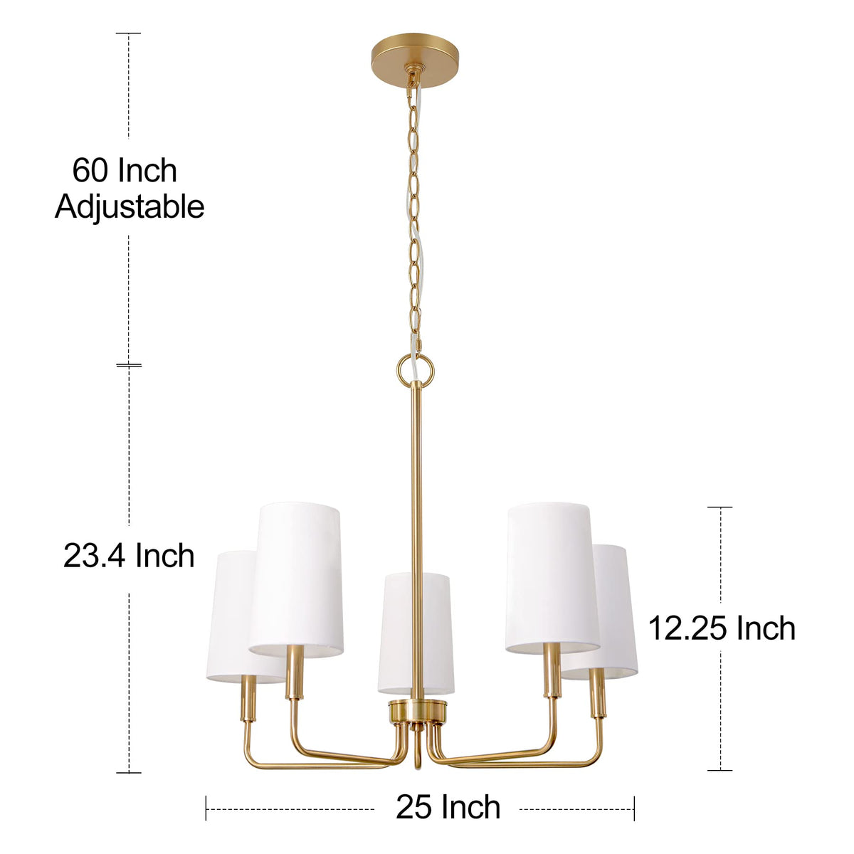 Homebelife Chandelier, Brushed Brass With White Fabric Shade, Farmhous ...