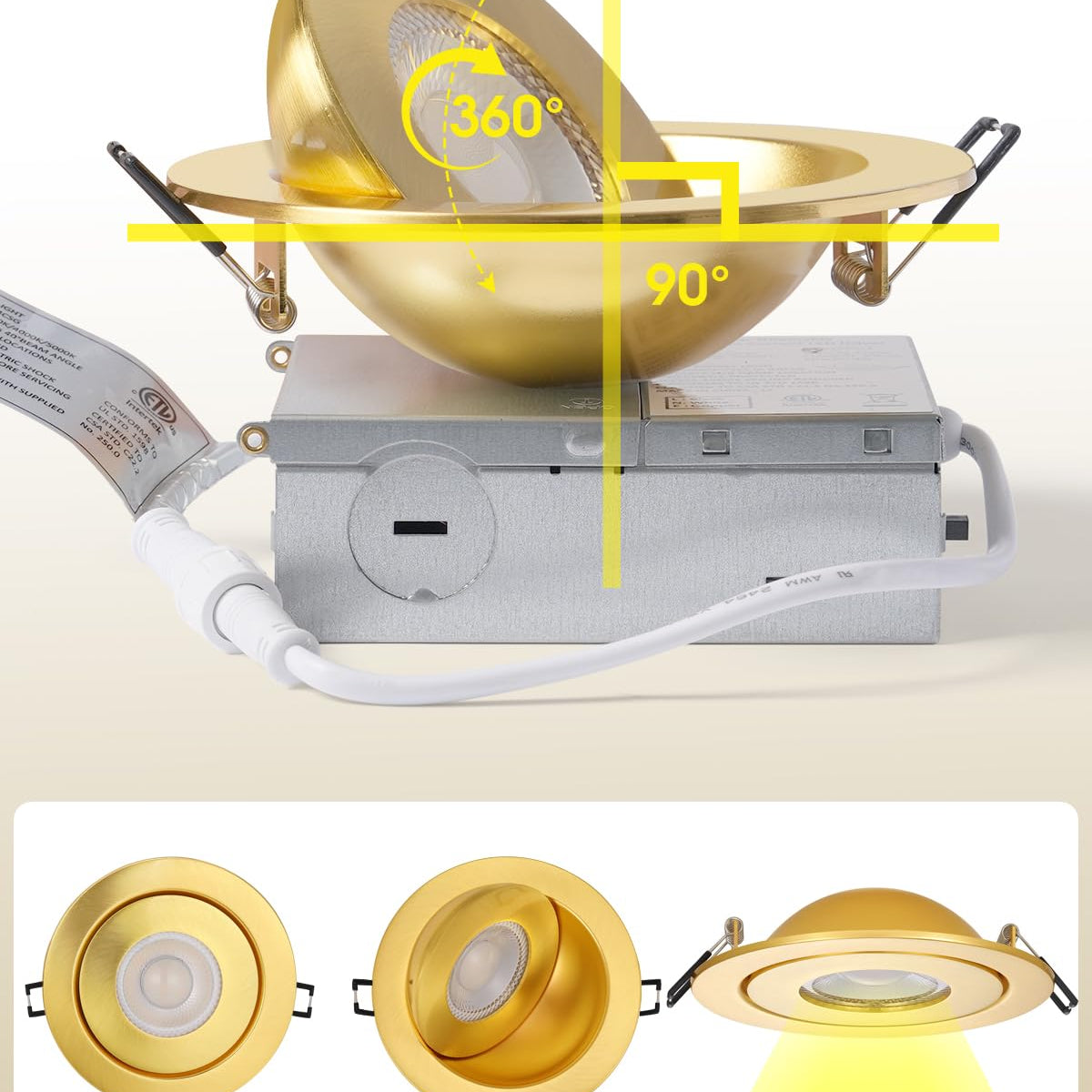 POPANU 4 Inch LED Recessed Light, 9W Gold Gimbal, Dimmable Spotlight ...