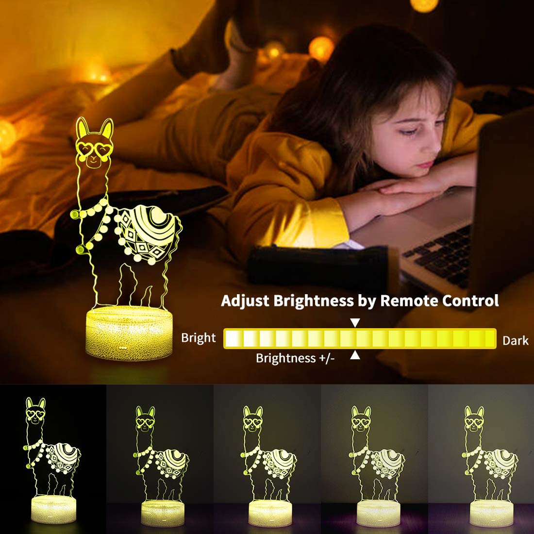 Hoofun 3D Llama Night Light, Acrylic, Remote Control, 16 Colors, Model ...
