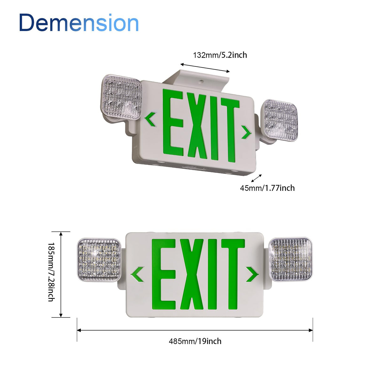 Cmmzy Green Exit Sign With Emergency Light, Two Adjustable Square Head ...